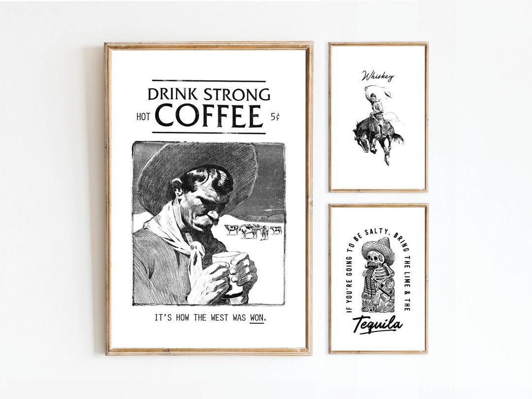 Kitchen Western Prints Cowboy Kitchen Bar Decor Set of 3 Western Coffee ...