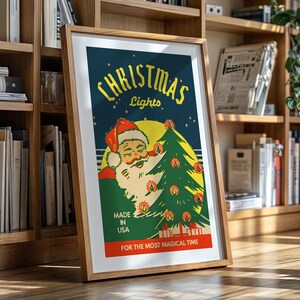Retro Christmas Lights Santa Print Holiday Art Poster Christmas Wall ...