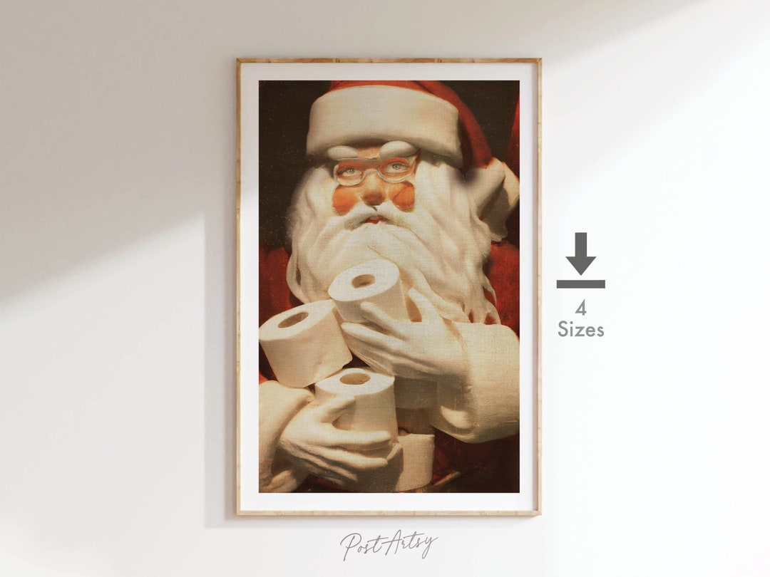 Santa Painting Bathroom Art Funny Poster Print Vintage Style Christmas ...
