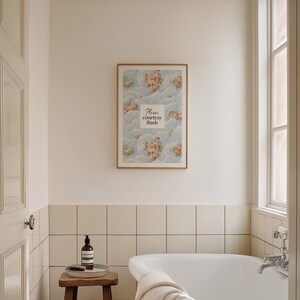 Courtesy Flush Bathroom Art Print Bathroom Wall Decor Pink + Blue Retro ...