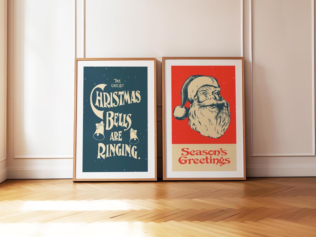 Retro Holiday Season Prints Christmas Art Posters Set of 2 Christmas ...