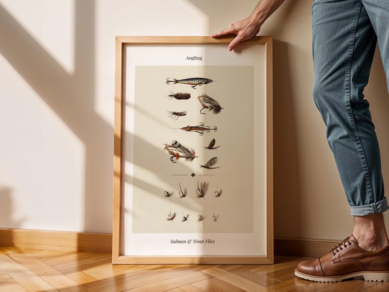 Salmon & Trout Fishing Prints, Set of 2, Flies Art, Outdoorsy Travel ...