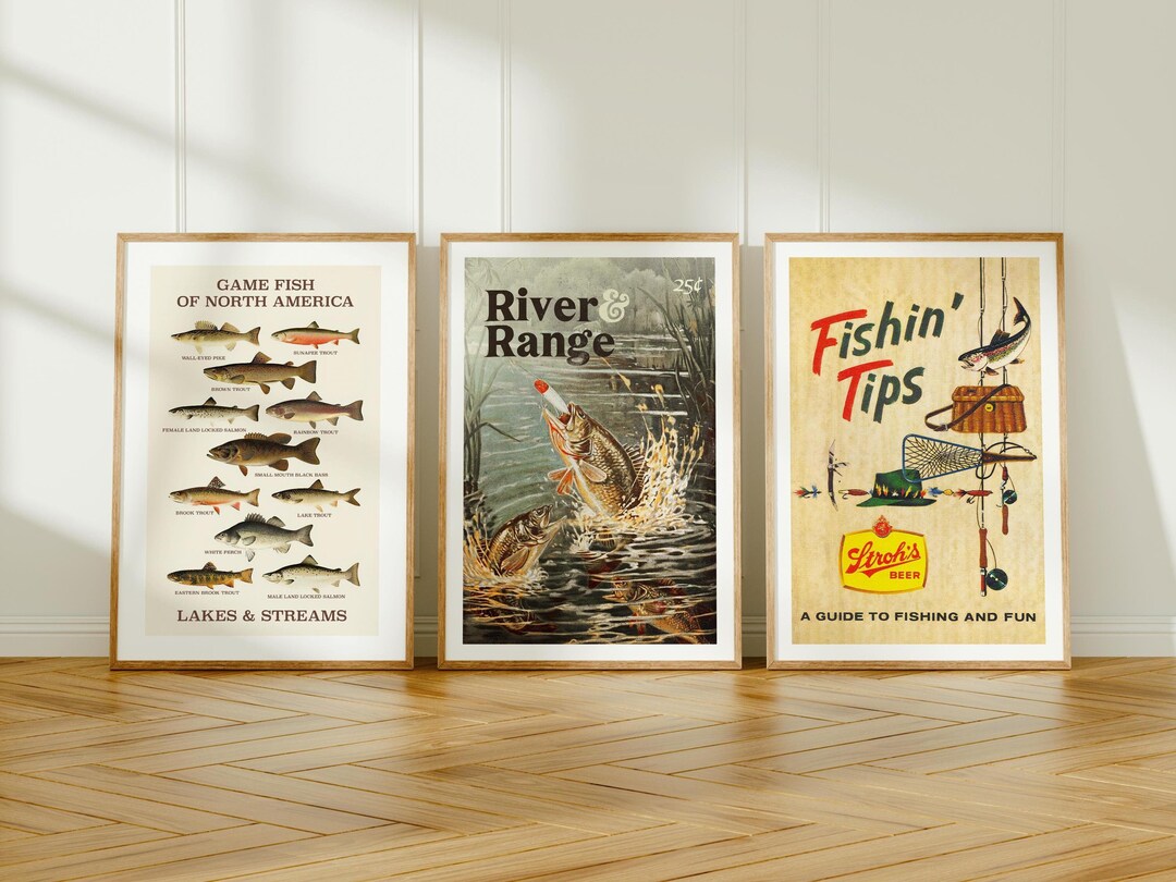 Old Time Fishing Prints Retro Fishing Art Poster Set of 3 Fishing Wall ...
