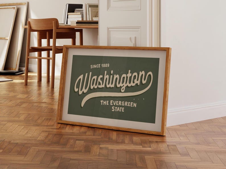 Retro Washington Art Print Evergreen State Poster Washington Wall Decor ...