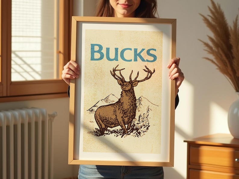 Retro Buck Print Gift for Hunter Outdoors Art Deer Buck Poster Retro ...