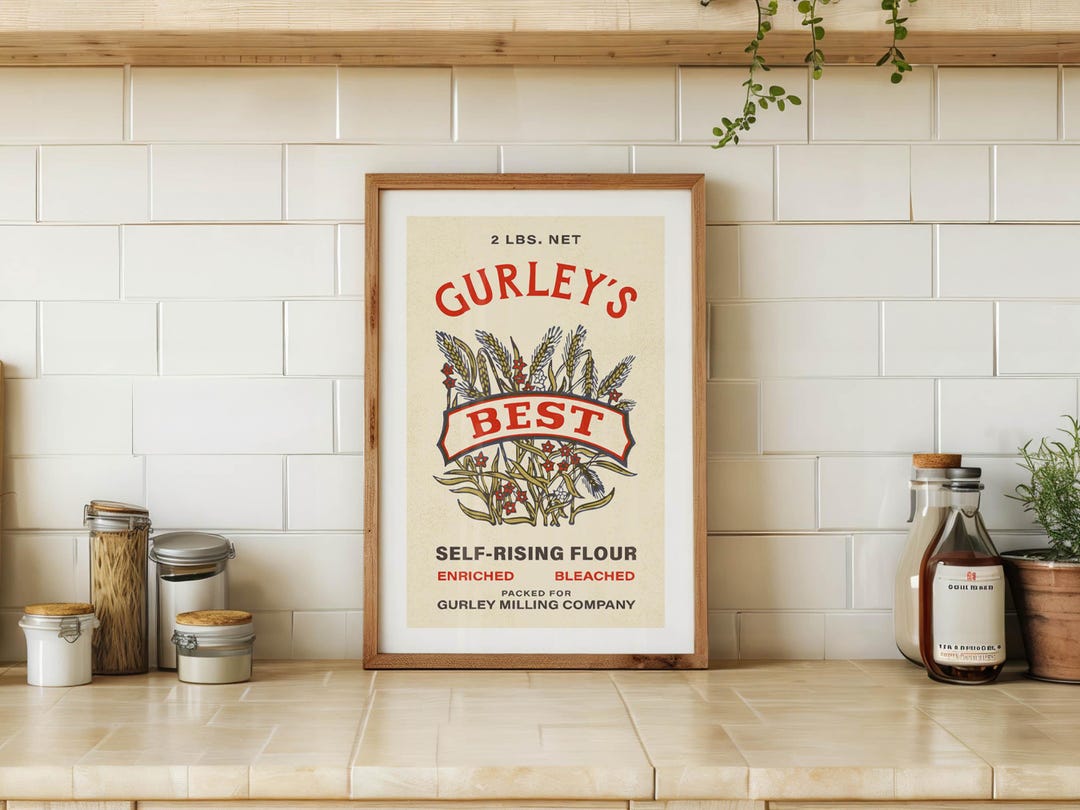Retro Flour Sack Print: Rustic Kitchen Wall Art - Etsy