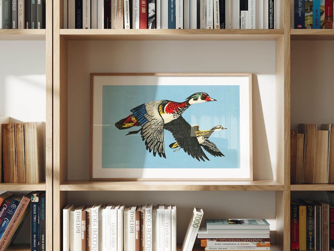Riso Style Mallard Print: Retro Outdoors Art Duck Poster Lake House ...