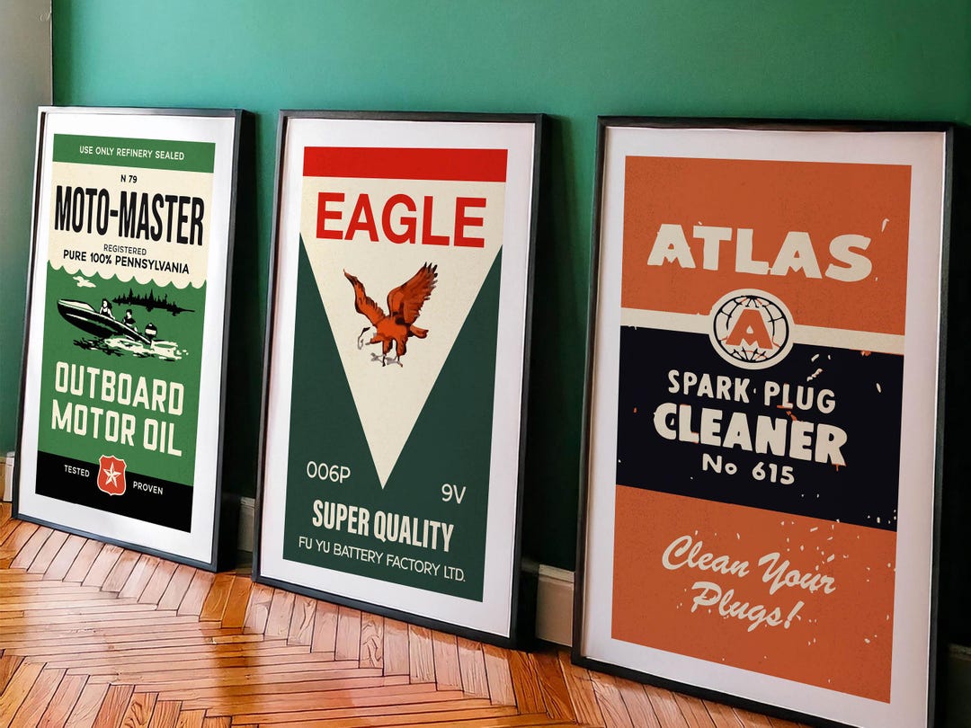 Old Time Garage Prints Retro Garage Wall Art Poster Set of 3 Workshop ...