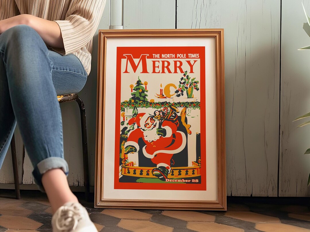 Retro Christmas North Pole Print Holiday Art Poster Christmas Wall Art ...