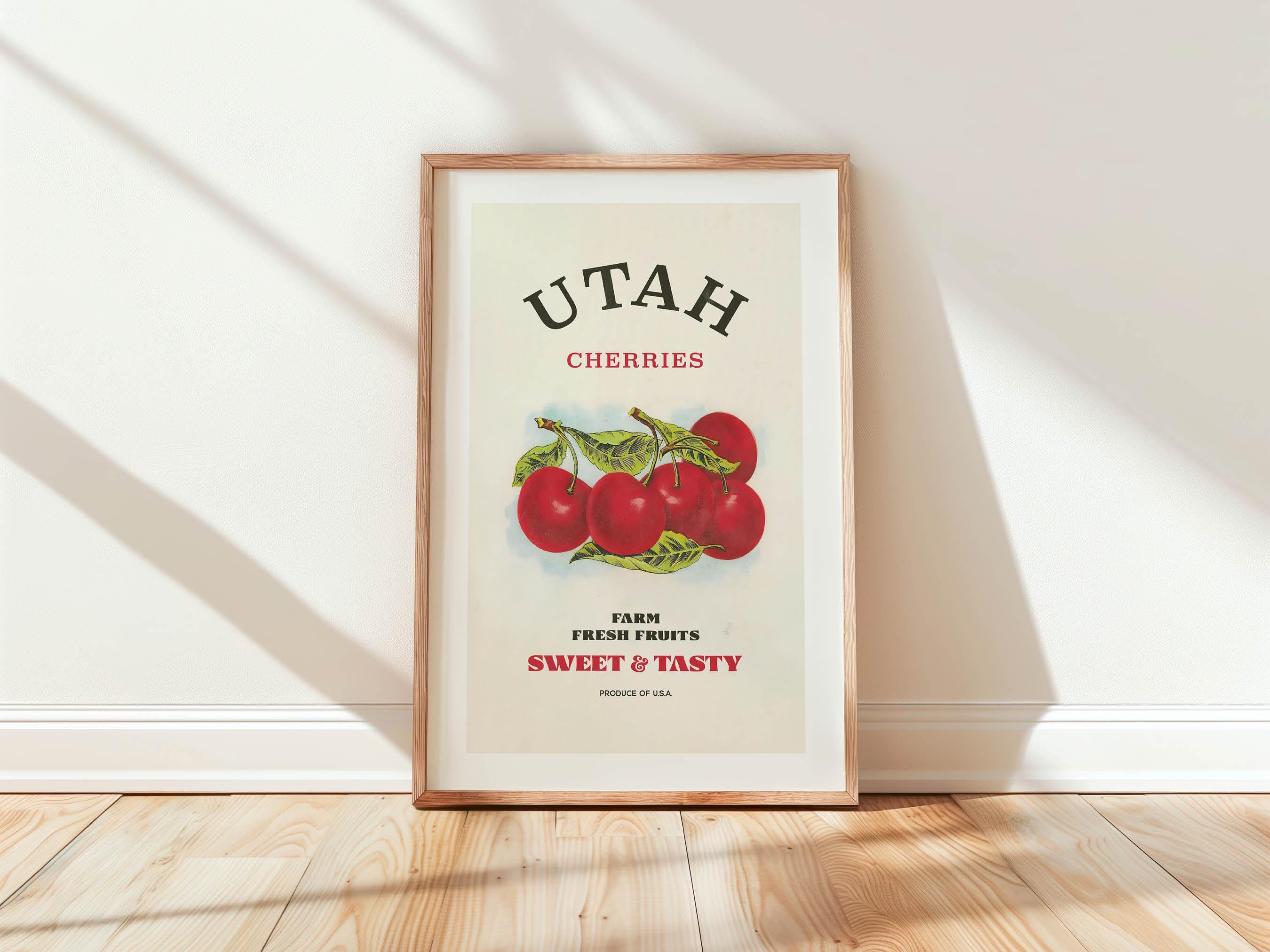 Utah Cherries Print Retro Kitchen Art Decor Farmhouse Cherries Kitchen ...