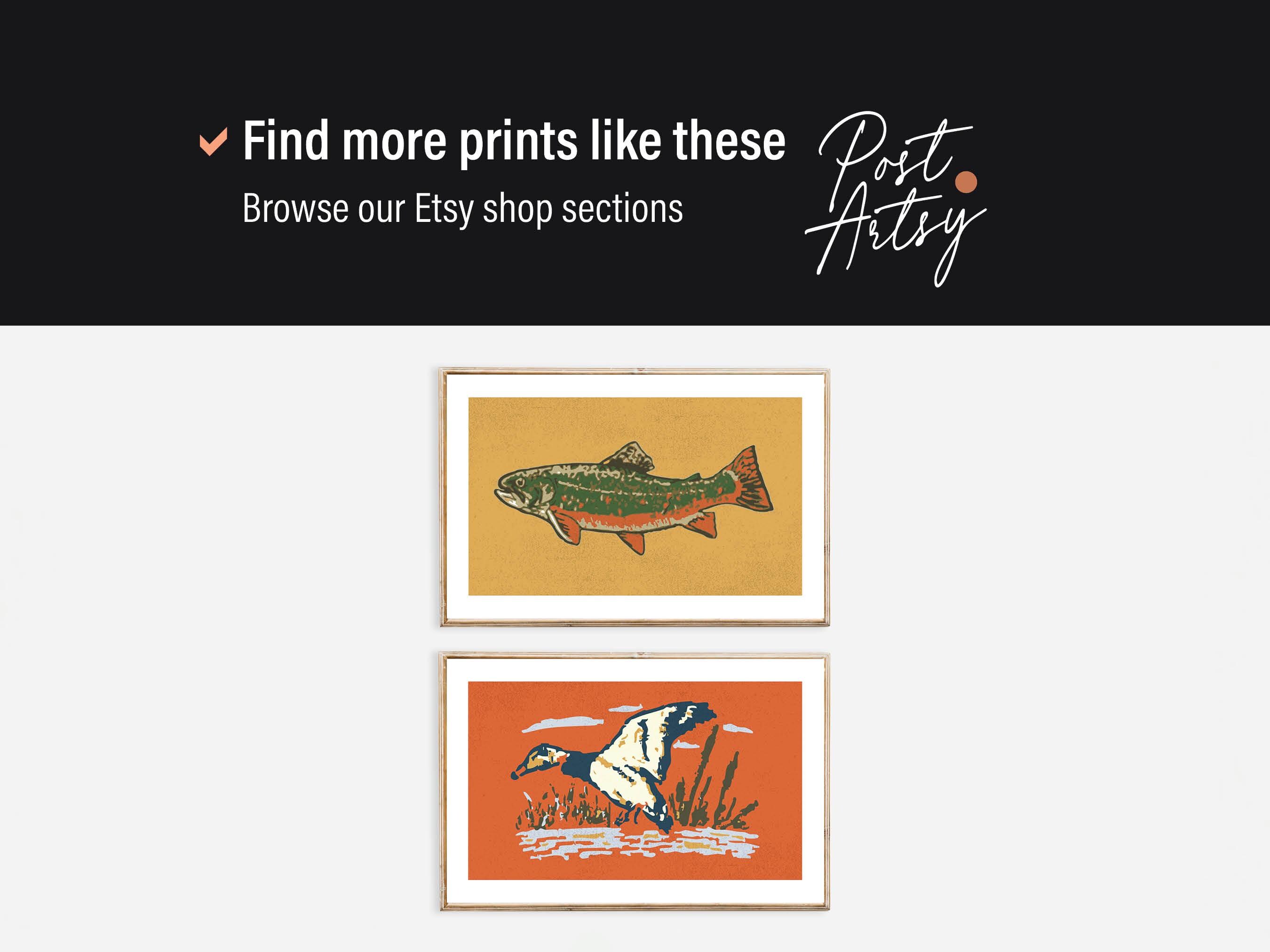 Fun Lake Print Retro Outdoors Art Gift for Friend Nature Art Mallard ...
