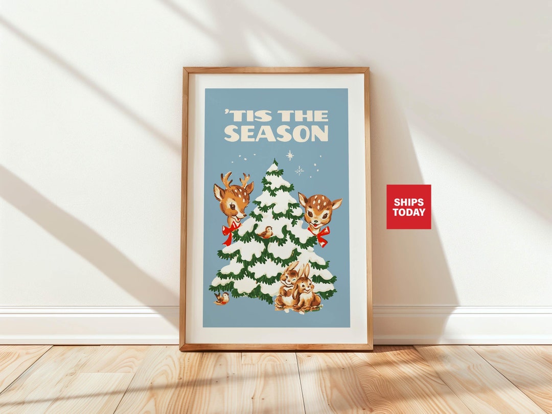 Retro Holiday Art 'tis the Season Print Christmas Poster Kitchen Wall ...