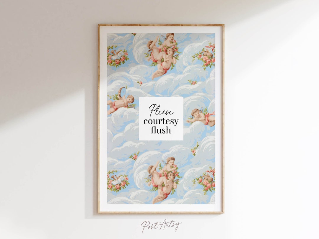 Courtesy Flush Bathroom Art Print Bathroom Wall Decor Pink Blue Retro ...