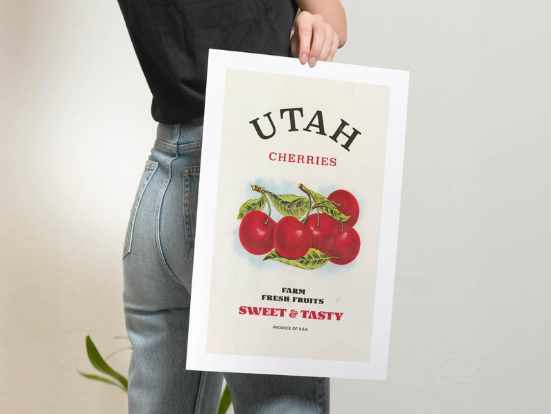 Utah Cherries Print Retro Kitchen Art Decor Farmhouse Cherries Kitchen ...