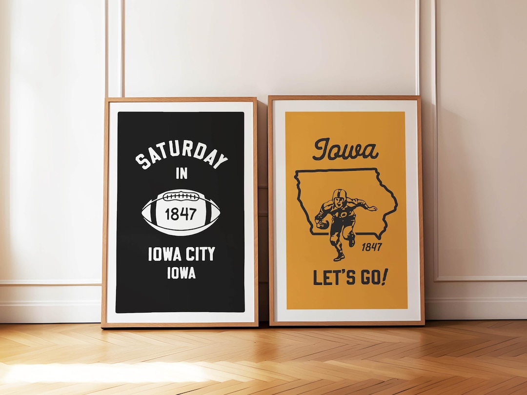 Retro Football Prints Iowa Wall Art College Sports Team Poster Set of 2 ...