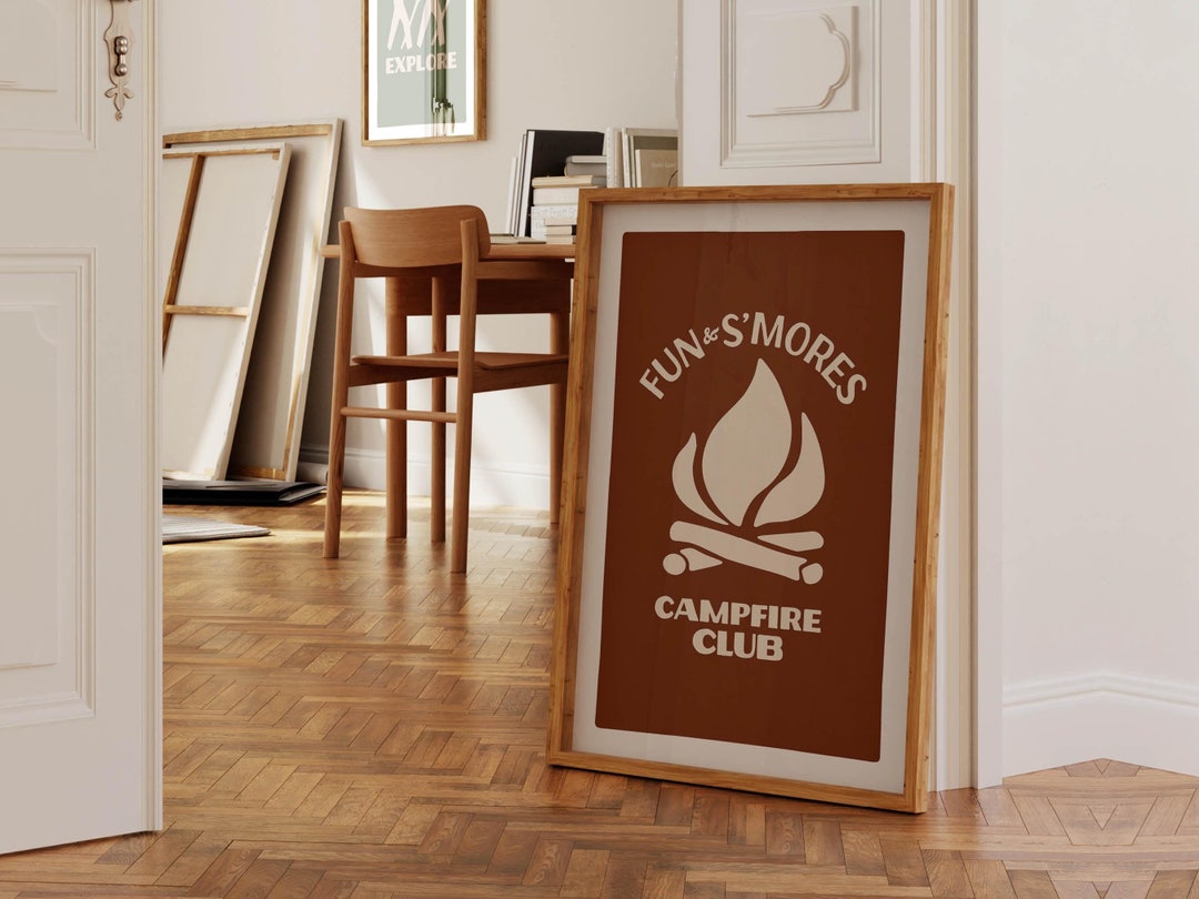 Retro S'mores Print Camping Gift for Friend Nature Art Campfire Poster ...
