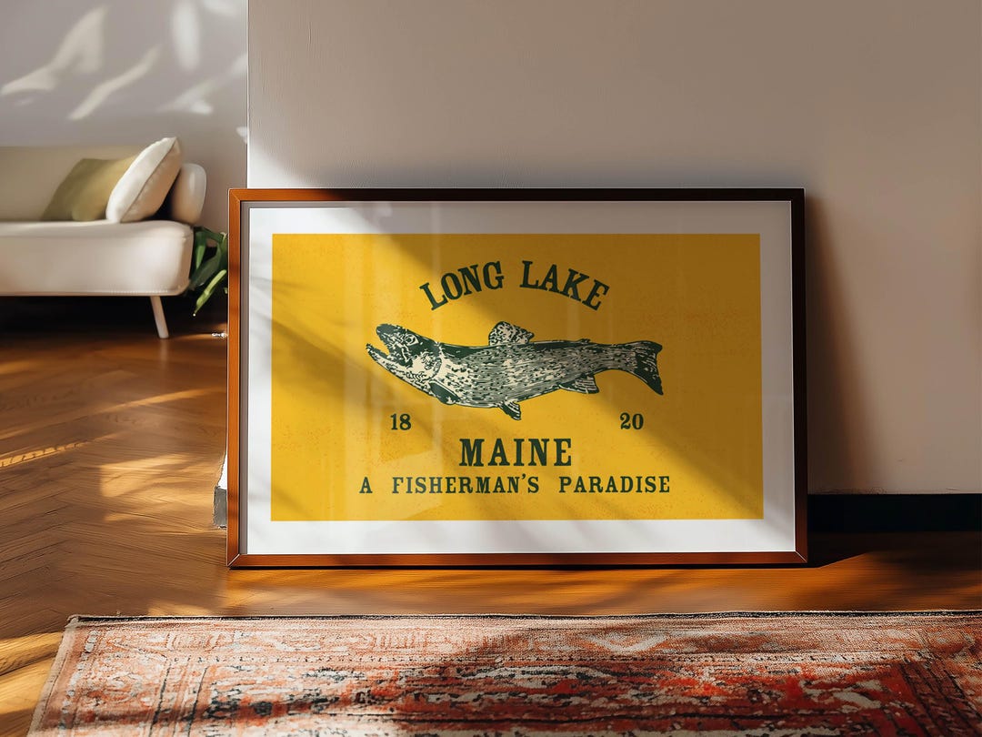 Retro Maine Art Print: Long Lake Fishing Poster, USA Wall Decor - Etsy