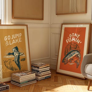 Fun Nature Art Prints Retro Outdoors Art Gift for Lake House Set of 3 ...