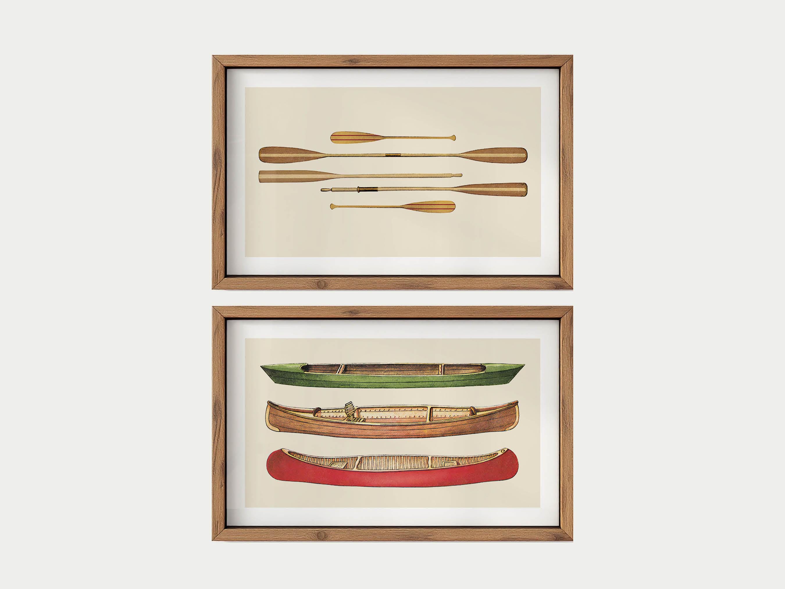 Retro Canoe Prints Outdoors Art Canoe + Paddle Posters Set of 2 ...