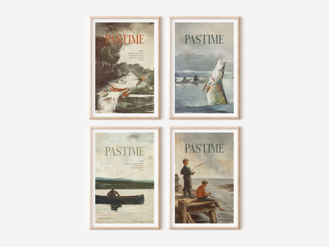 Rustic Fishing Prints Set of 4 Fishing Prints Retro Fish Decor ...