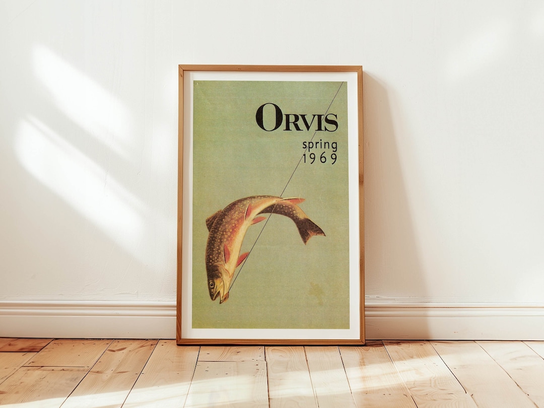 Trout Fly Fishing Print Vintage Poster Art Retro Travel Decor Moody ...