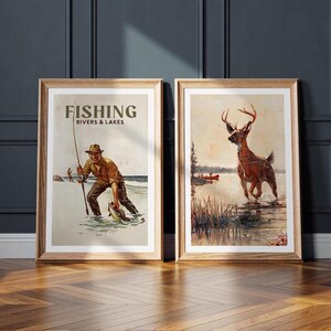 Old Time Hunting Fishing Prints Retro Hunting Art Poster Set of 4 ...