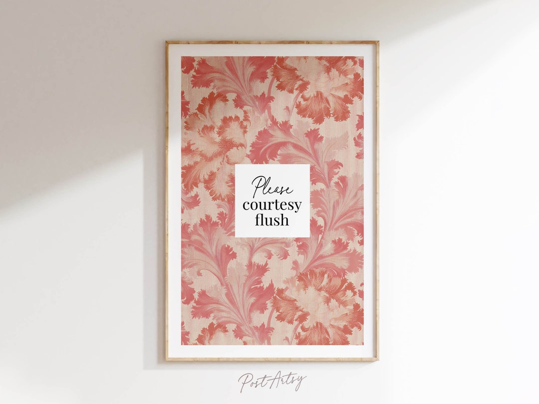 Courtesy Flush Bathroom Art Print Bathroom Wall Decor Pink + Peach ...