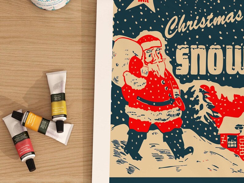 Retro Santa Holiday Print Christmas Art Poster Kitchen Wall Art ...