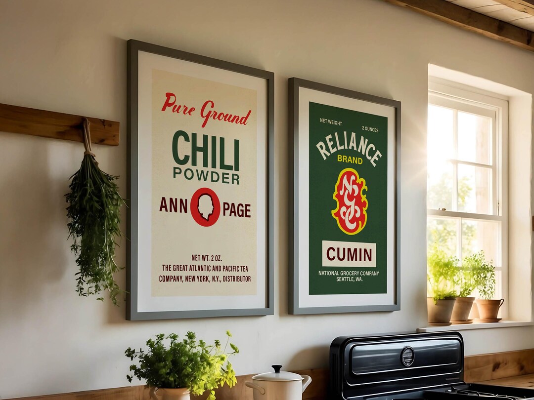 Mexican Spice Label Prints Retro Kitchen Art Poster Set of 2 Cumin ...