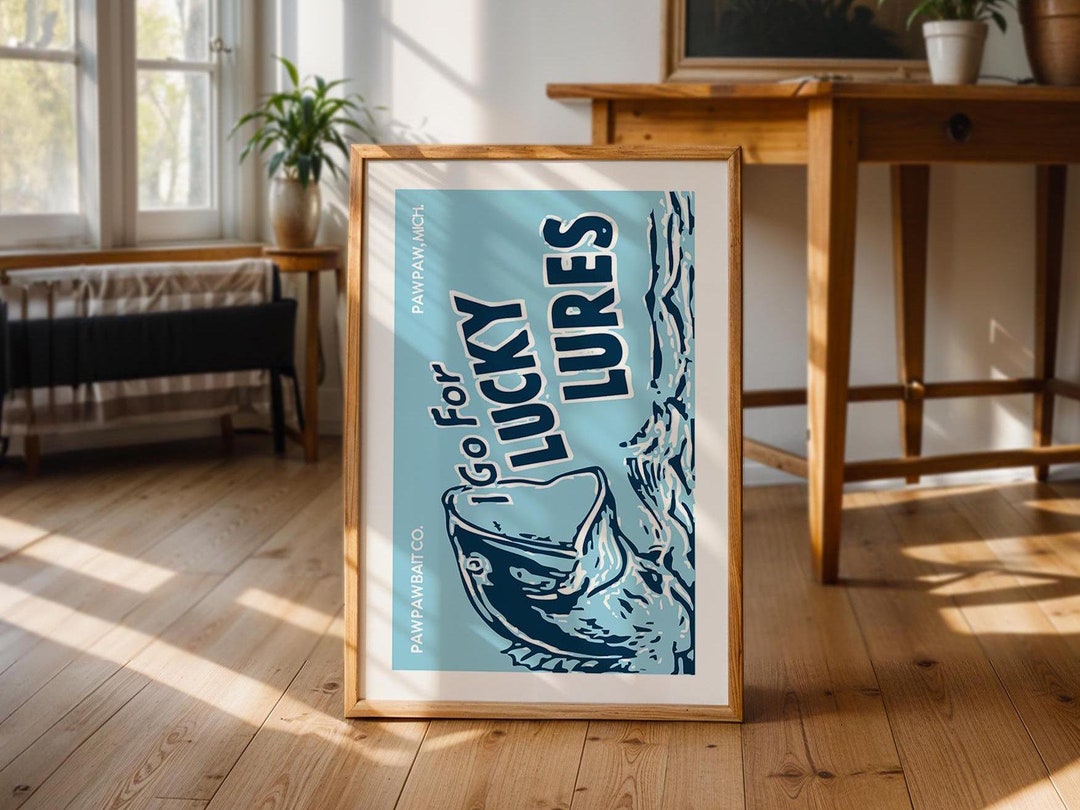 Retro Fish Lure Print Fishing Art Gift for Fisherman Colorful Fishing ...