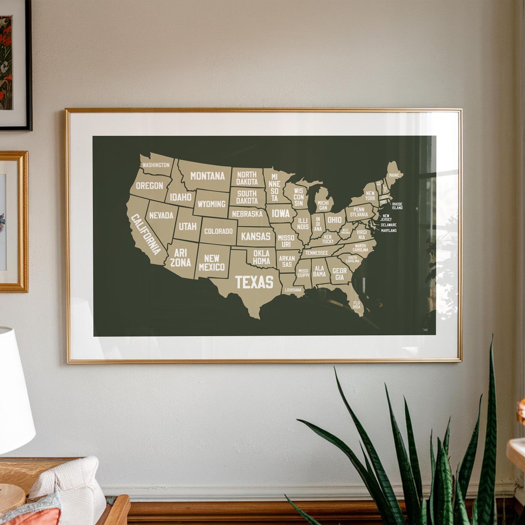 Retro United States Map Art Print, US Travel Decor (11x17) - Etsy