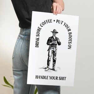 Coffee Cowboy Wall Art Coffee Bar Decor Western Coffee Print Bar Cart ...