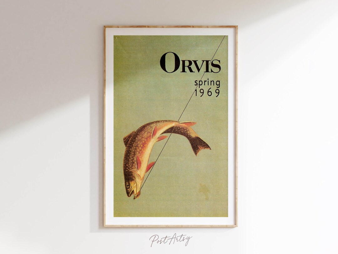 Trout Fly Fishing Print Vintage Poster Art Retro Travel Decor Moody ...