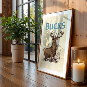 Retro Buck Print Gift for Hunter Outdoors Art Deer Buck Poster Retro ...