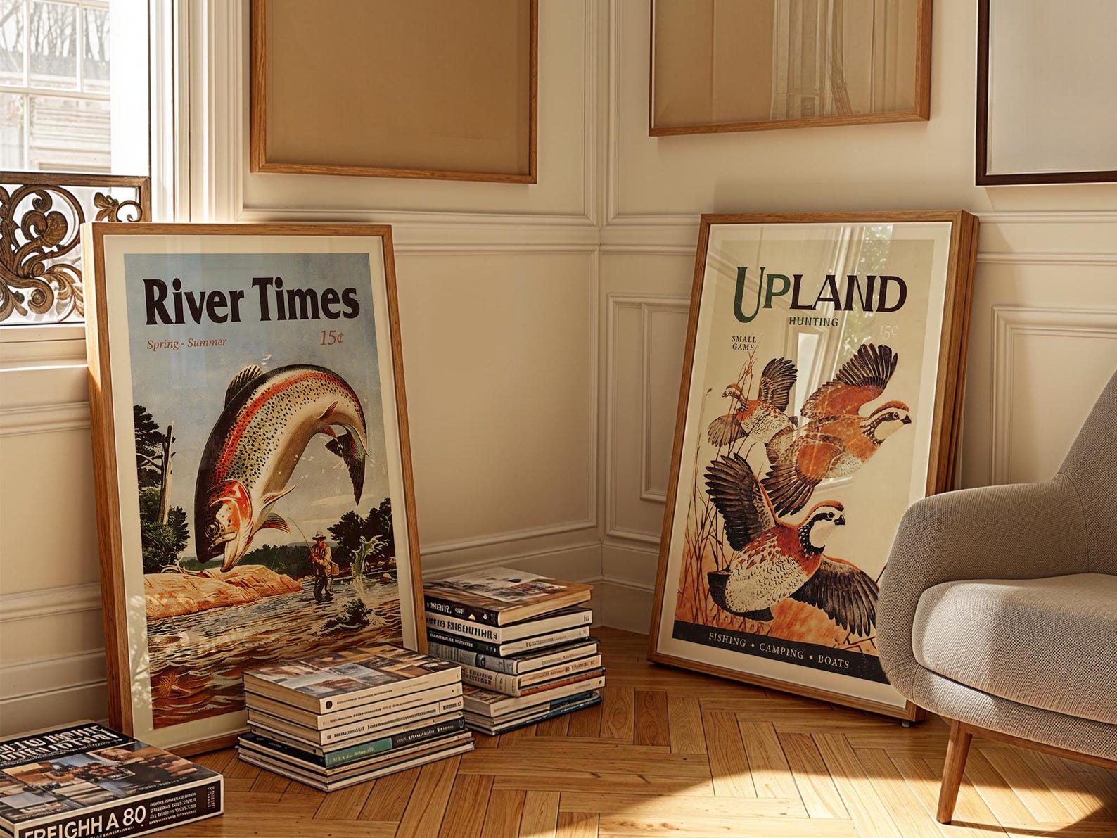 Retro Hunting & Fishing Art Prints, Set of 3, Vintage Wildlife Posters ...