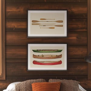 Retro Canoe Prints Outdoors Art Canoe + Paddle Posters Set of 2 ...