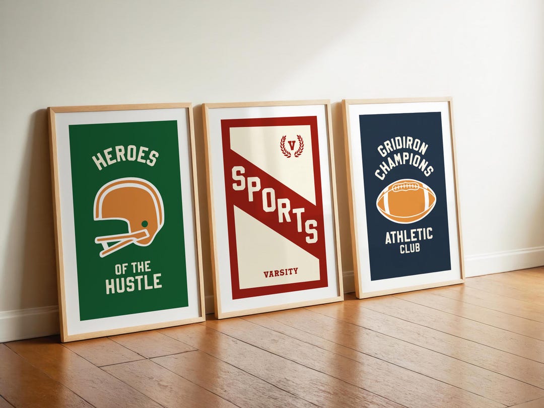 Retro Sports Prints Football Art Prints Set of 3 Football Posters ...