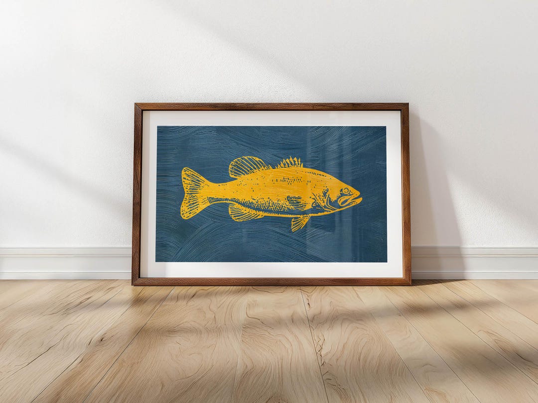 Bass Fish Print: Retro Outdoors Art, Fishing Poster, Rustic Lake House ...