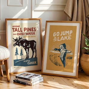 Fun Nature Art Prints Retro Outdoors Art Gift for Lake House Set of 3 ...