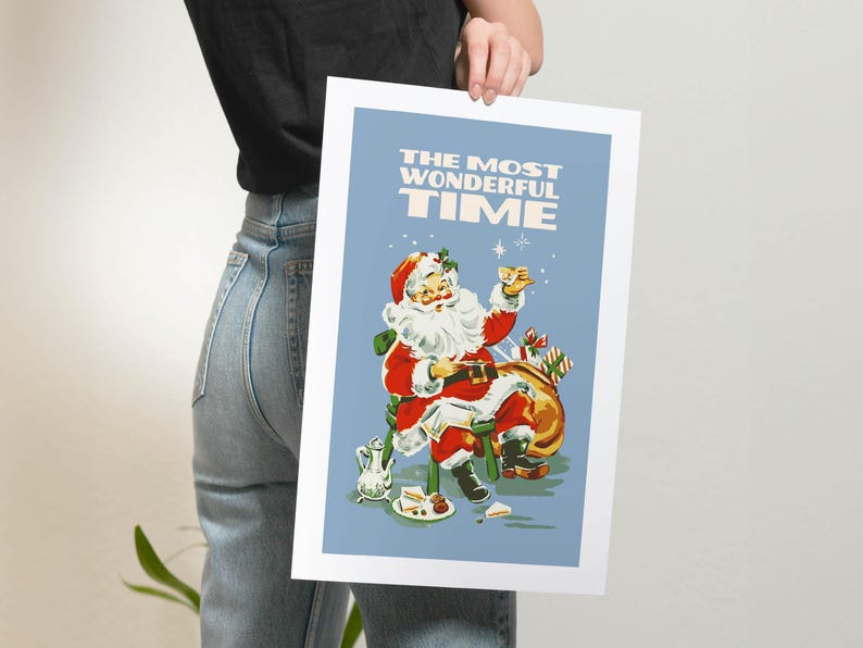 Retro Holiday Art Santa Print Christmas Poster Kitchen Wall Art ...