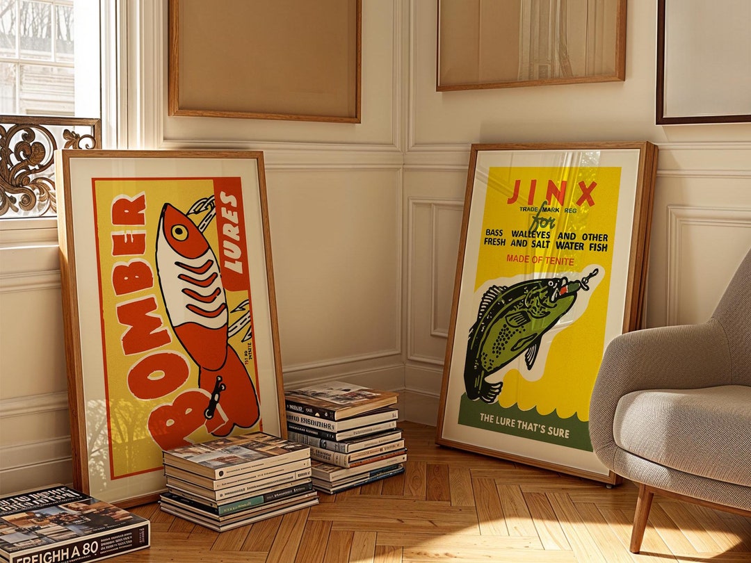 Retro Fishing Lure Prints Fishing Art Poster Set of 2 Fishing Wall ...