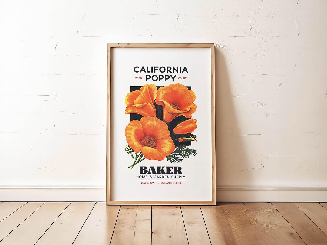 Farmhouse Poppy Print Retro Kitchen Art Decor California Poppy Kitchen ...