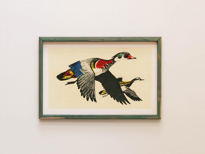 Retro Waterfowl Print Hunting Gift for Dad Bird Art Poster Home Office ...