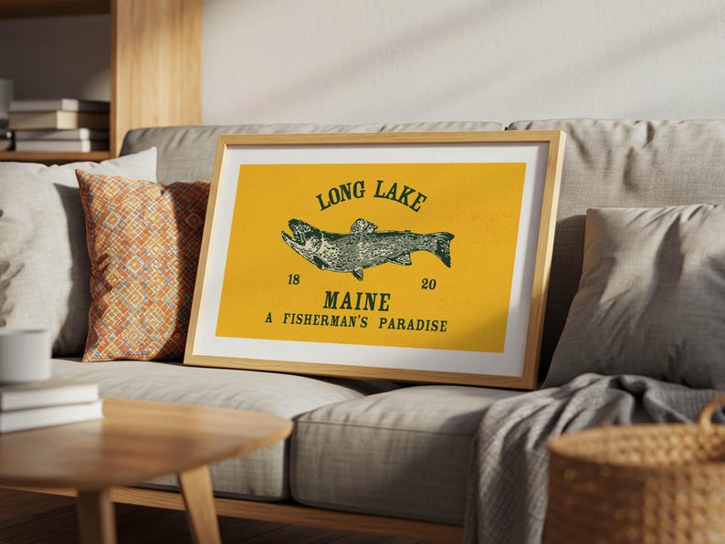 Retro Maine Art Print: Long Lake Fishing Poster, USA Wall Decor - Etsy