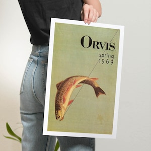 Trout Fly Fishing Print Vintage Poster Art Retro Travel Decor Moody ...