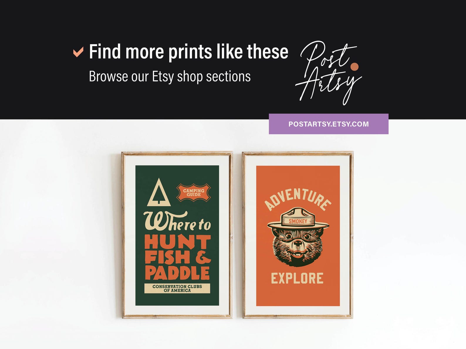 Fun Camping Prints Retro Outdoors Art Poster Set of 2 Camping Wall ...