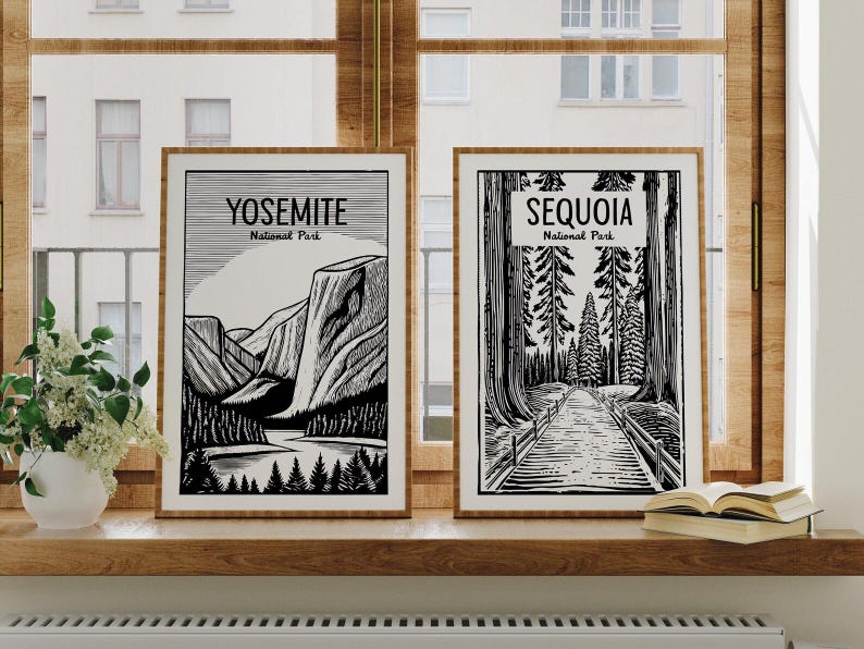 Woodcut National Park Posters, Retro US Travel Art Prints Set - Etsy