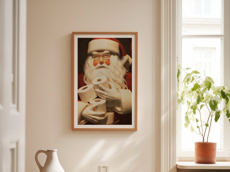 Funny Santa Bathroom Art Print, Vintage Christmas Decor (digital ...