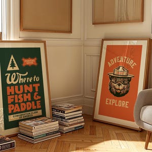 Retro Camping Prints Outdoors Art Poster Set of 2 Camping Wall Prints ...