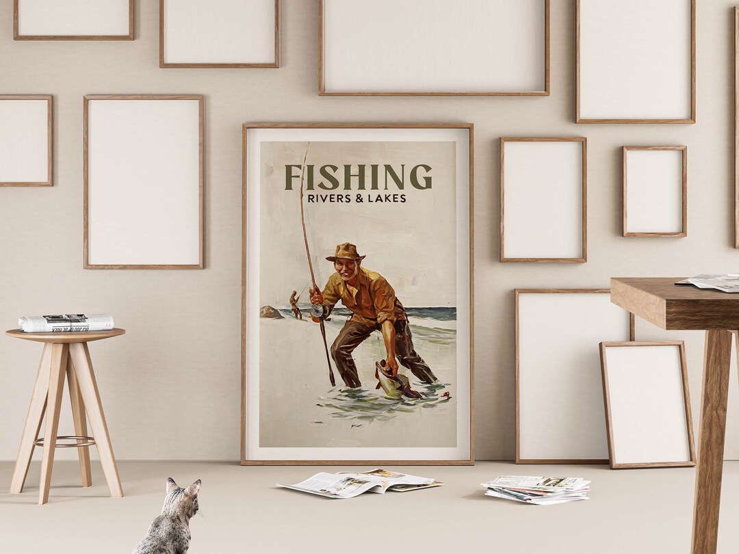 Rivers Lakes Fishing Print Vintage Fishing Poster Retro Fishing Wall ...